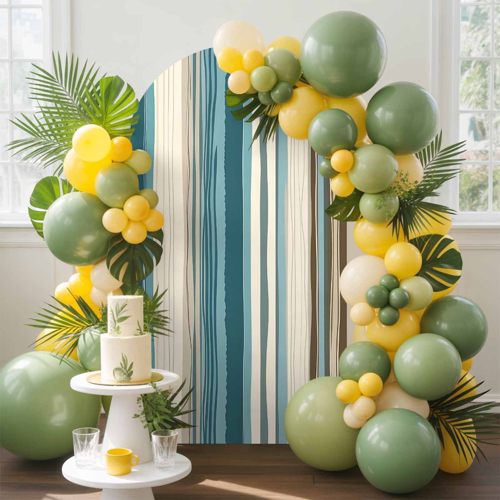 Bohemian Vertical Stripe Arch Backdrop Cover, 4FT, Green Beige Simple ...