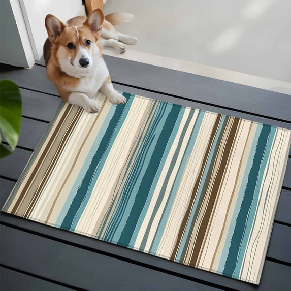 Bohemian Vertical Stripe Front Door Rugs 2x3 ft Green Beige Simple ...