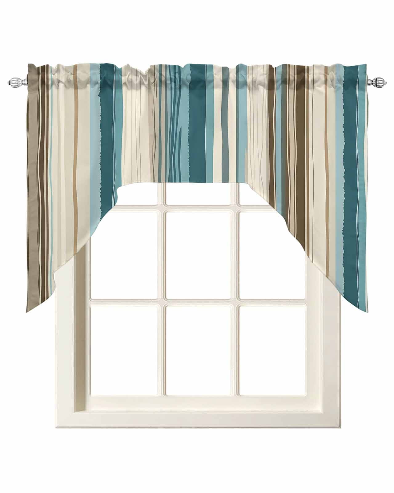Bohemian Vertical Stripe Swag Valance and Tier Curtains Set Green Beige ...