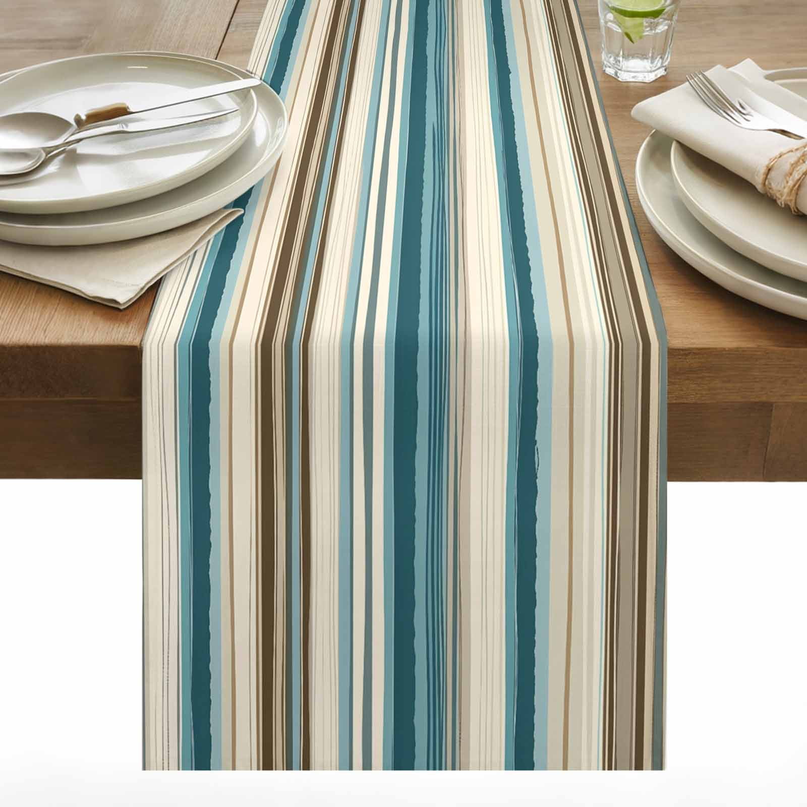 Bohemian Vertical Stripe Table Runner 13x108 inch Green Beige Simple ...
