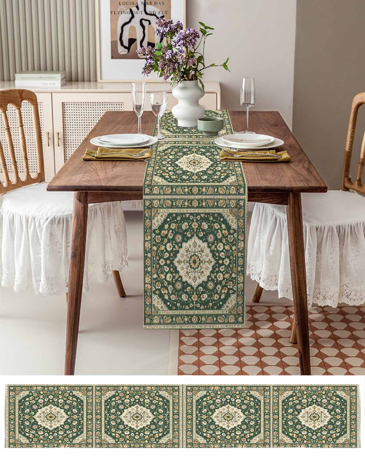 Bohemian Vintage Farm Pattern Table Runner 13x72in Non-Slip Cotton ...
