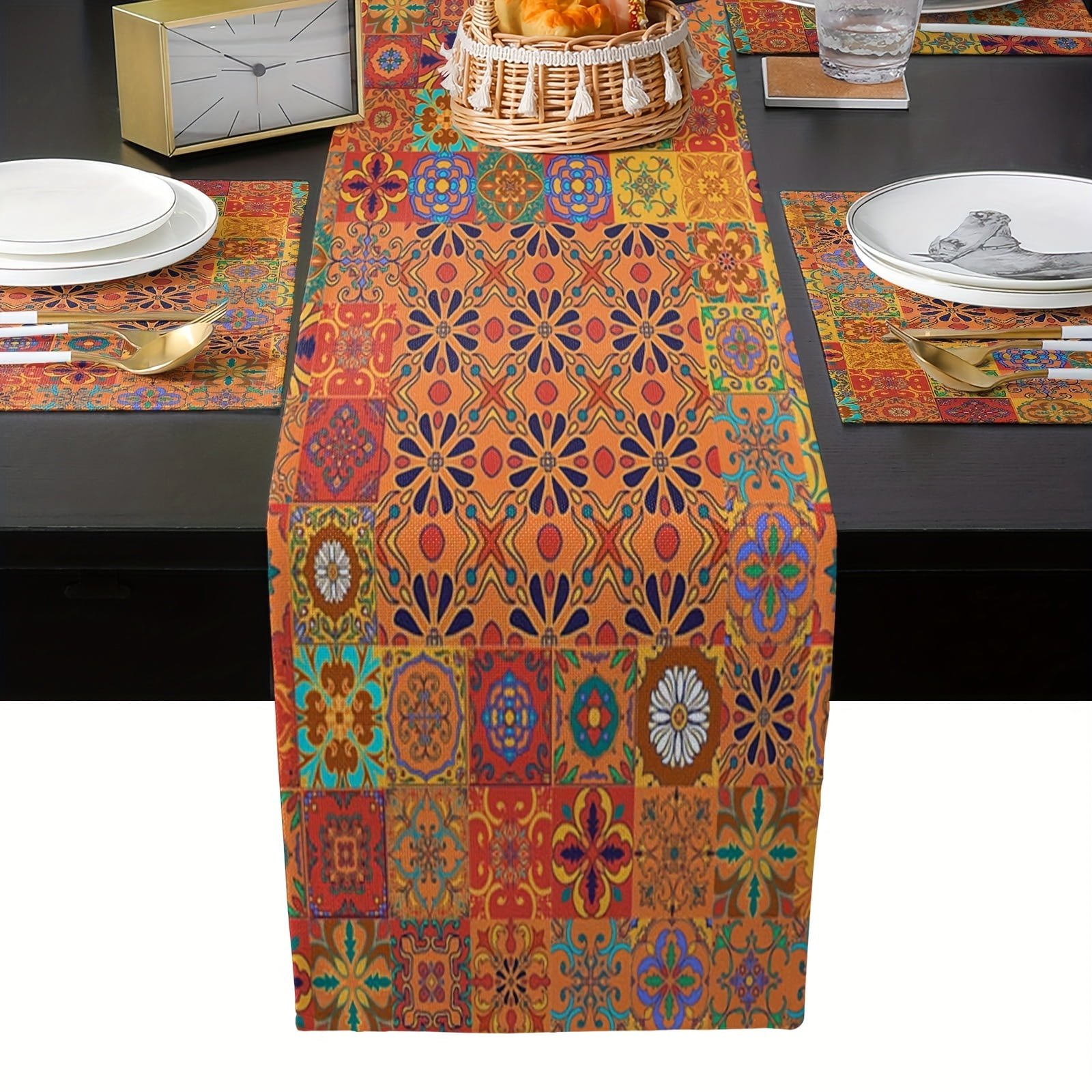 Bohemian Vintage Floral Pattern Linen Table Runner Home Kitchen Table ...