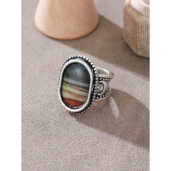 Bohemian Vintage Style Womens Oval Ring In Color 6 - Silvertone Metal ...