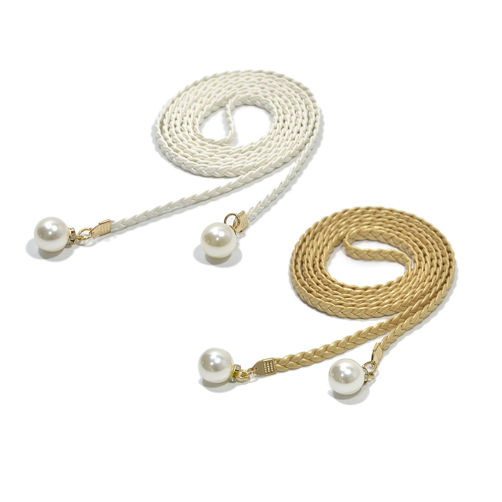Bohemian Waist Rope 2PCS Woven Waist Cord PU Waist Belt with Pearls ...