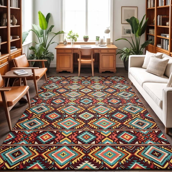 Bohemian Washable Area Rug 5 x 7 ft Aztec Brown Southwestern Geometric ...