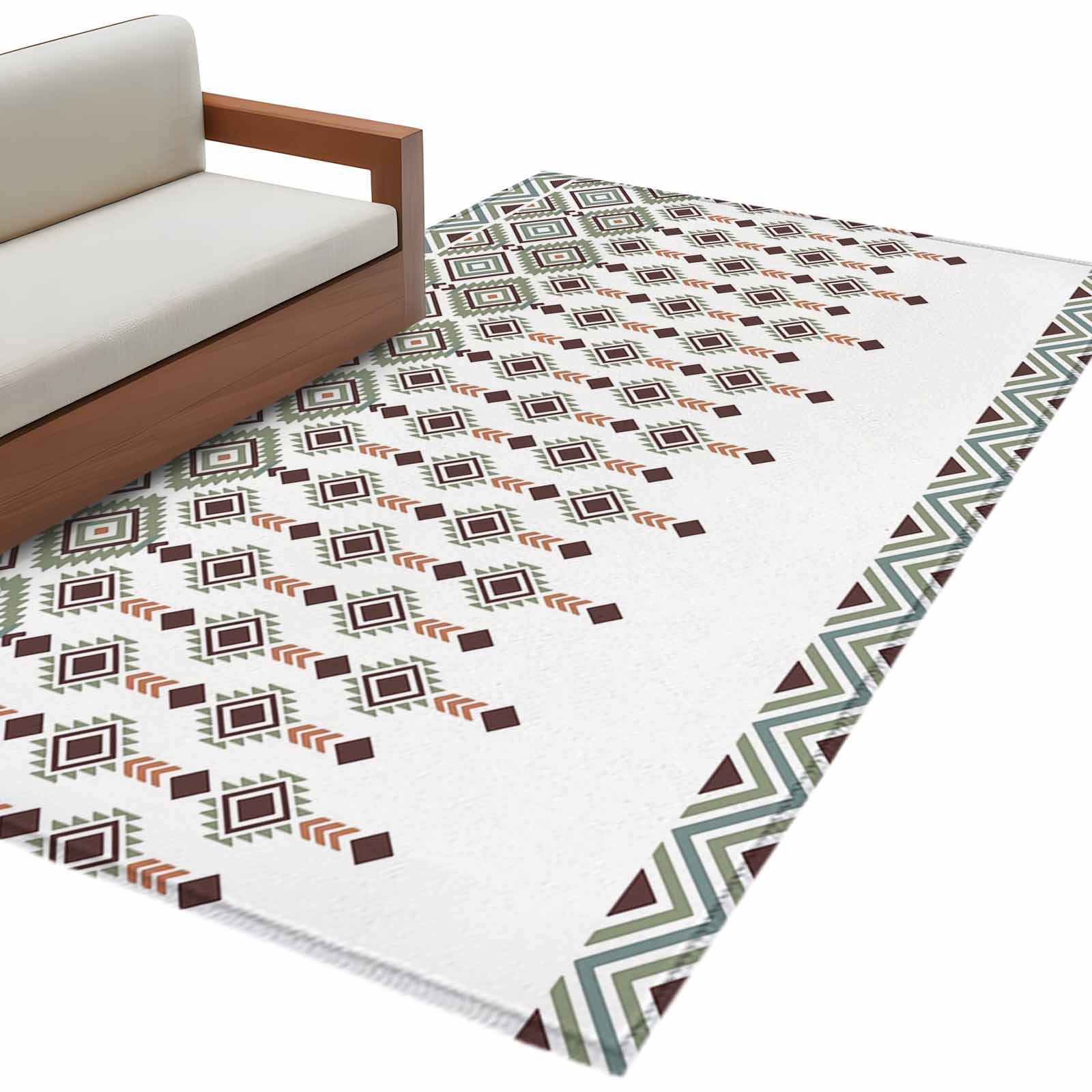 Bohemian Washable Area Rugs 2.7'x5', Green Brown Western Ethnic Tribal ...