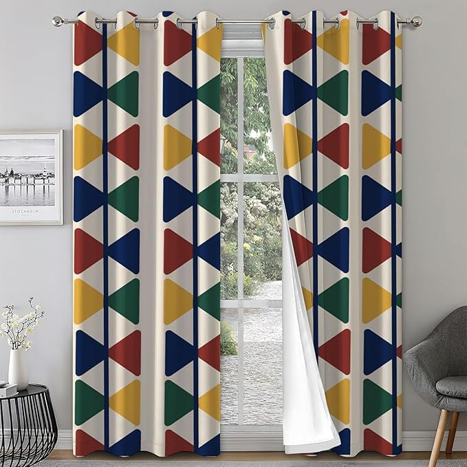 Bohemian Watercolor Triangle Blackout Curtains, Abstract Blue Yellow ...
