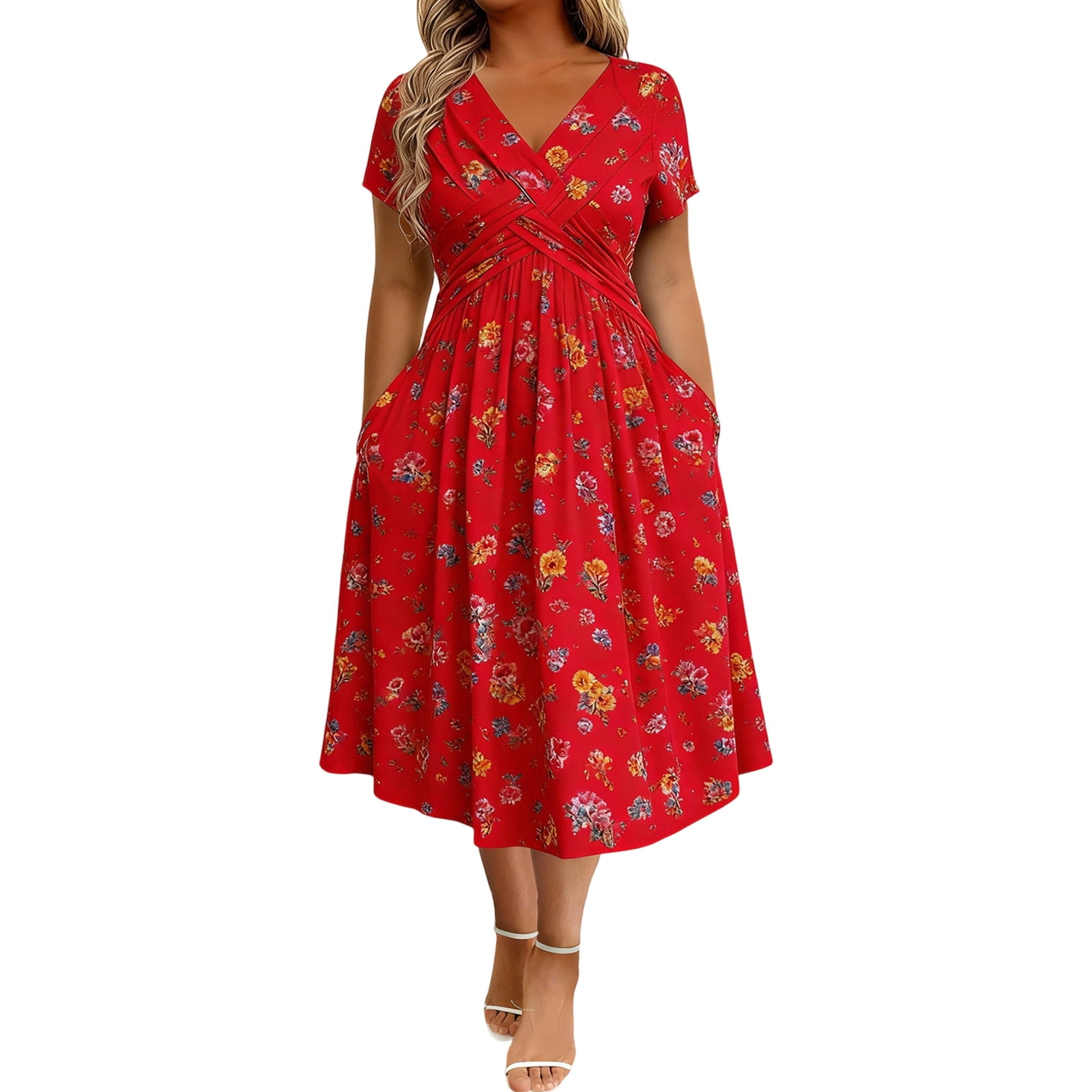 Bohemian Wedding Guests Dress for Women Summer Floral Print Cross Front ...