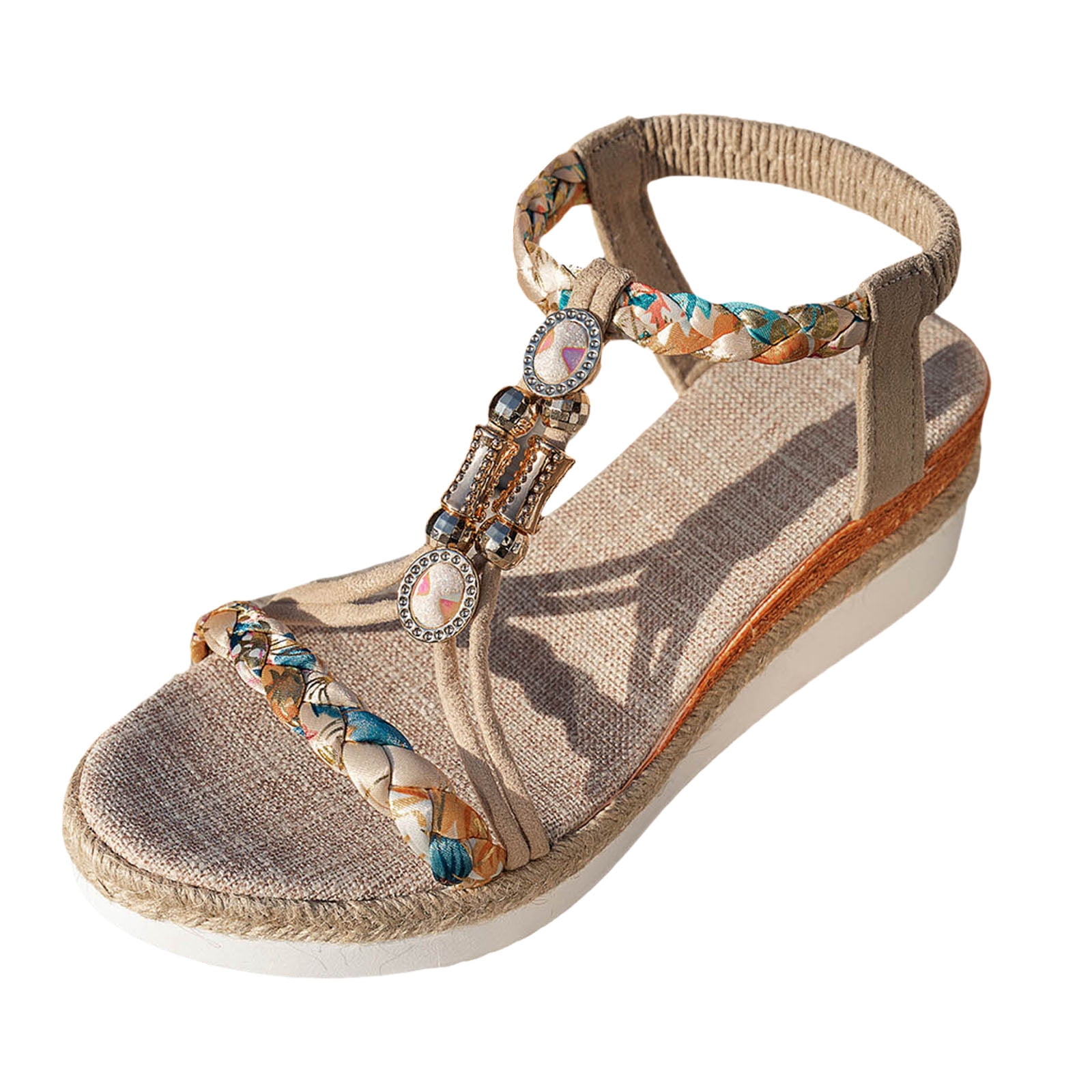 Bohemian Wedge Sandals for Women 2026 Orthopedic Wedge Jeweled Beaded ...