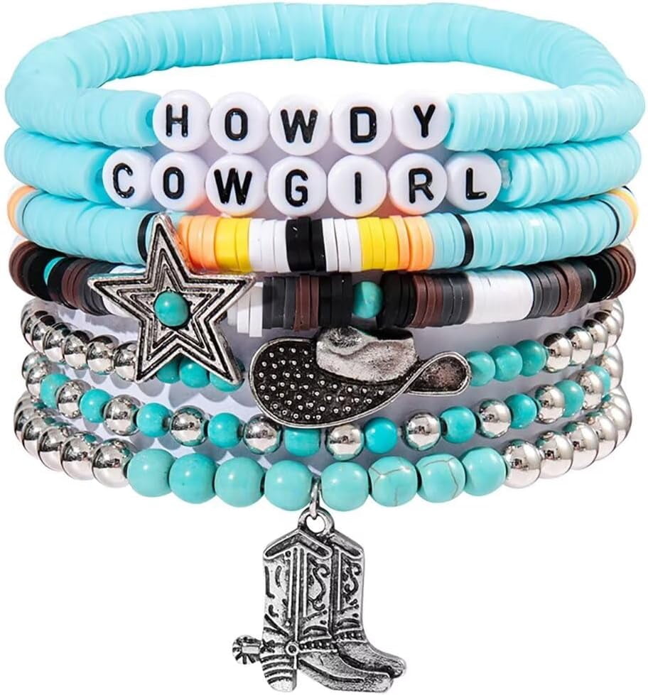 Bohemian Western Cowgirl Turquoise Clay Beaded Bracelets Preppy Heishi ...