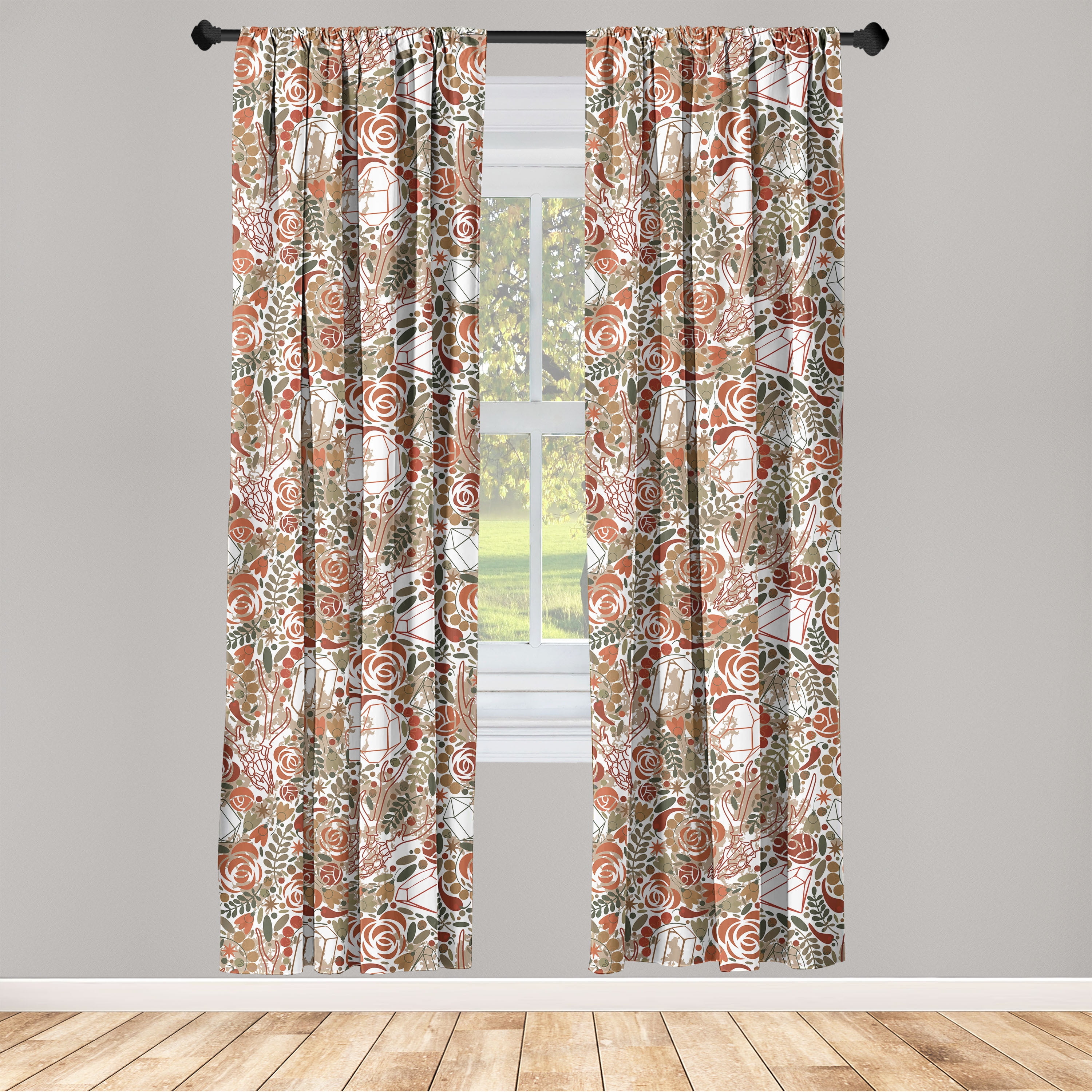 Bohemian Window Curtains, Boho Earthy Shapes and Jungle Leaf Pattern ...