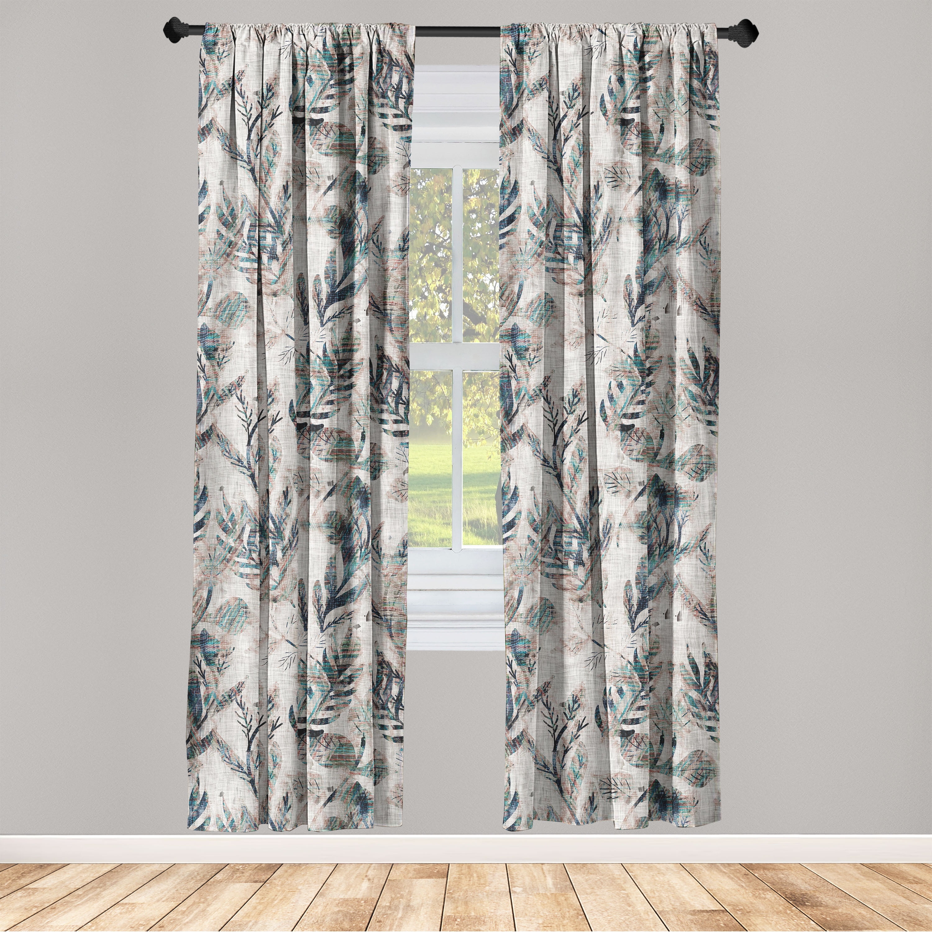 Bohemian Window Curtains, Feather Look Leaves Aged Weathered Effect ...