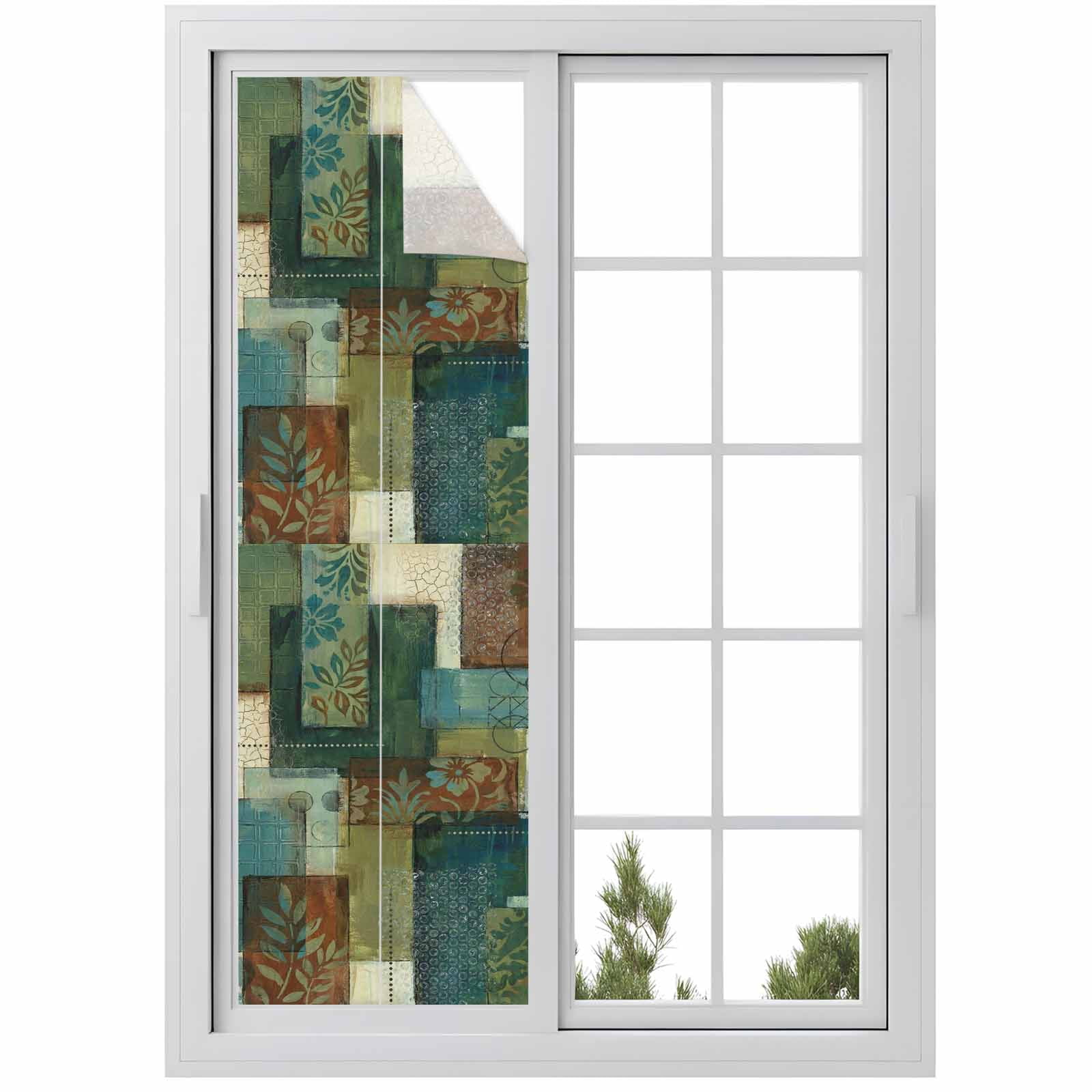 Bohemian Window Privacy Film, Vintage Floral Texture Geometric Plaid ...