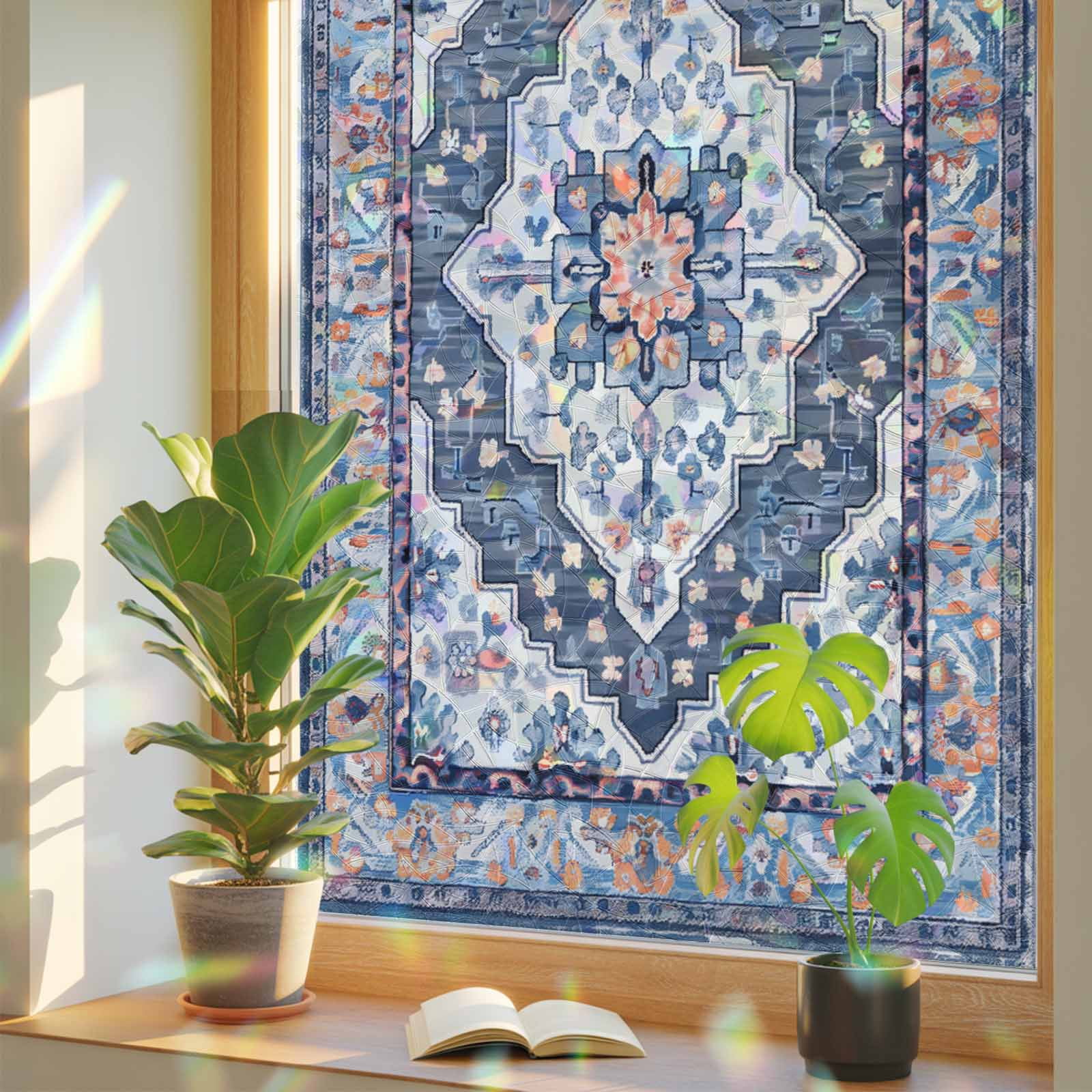 Bohemian Window Privacy Film, Vintage Tribal Boho Floral Monaco Ethnic ...