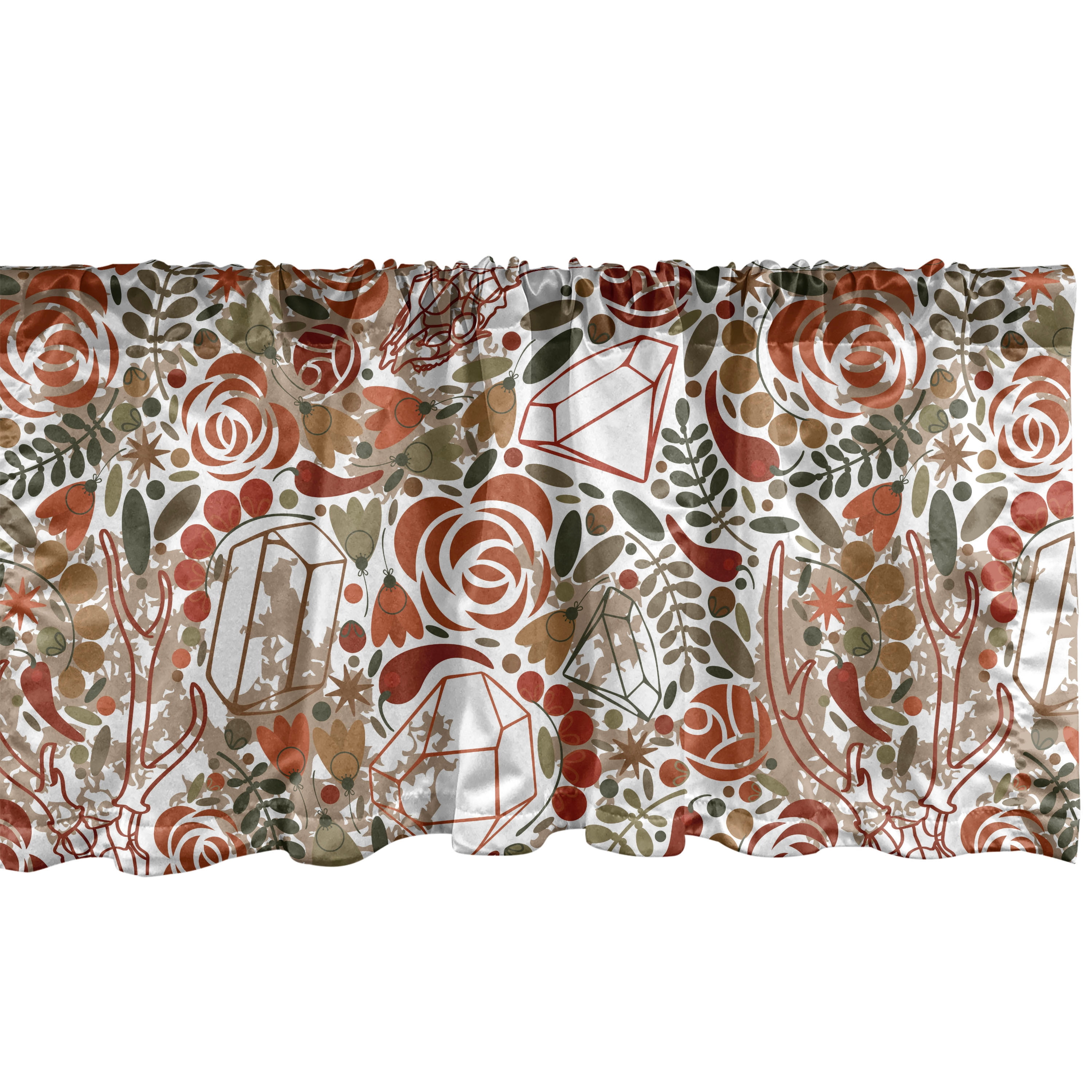 Bohemian Window Valance, Boho Earthy Shapes and Jungle Leaf Pattern ...