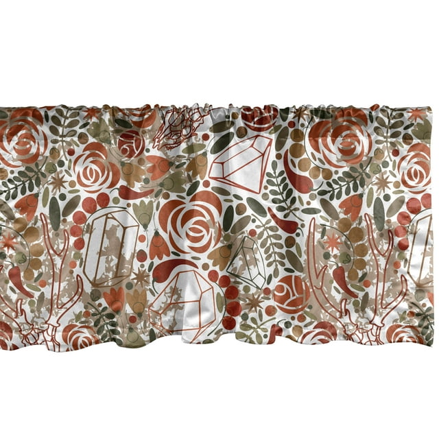 Bohemian Window Valance, Boho Earthy Shapes and Jungle Leaf Pattern ...