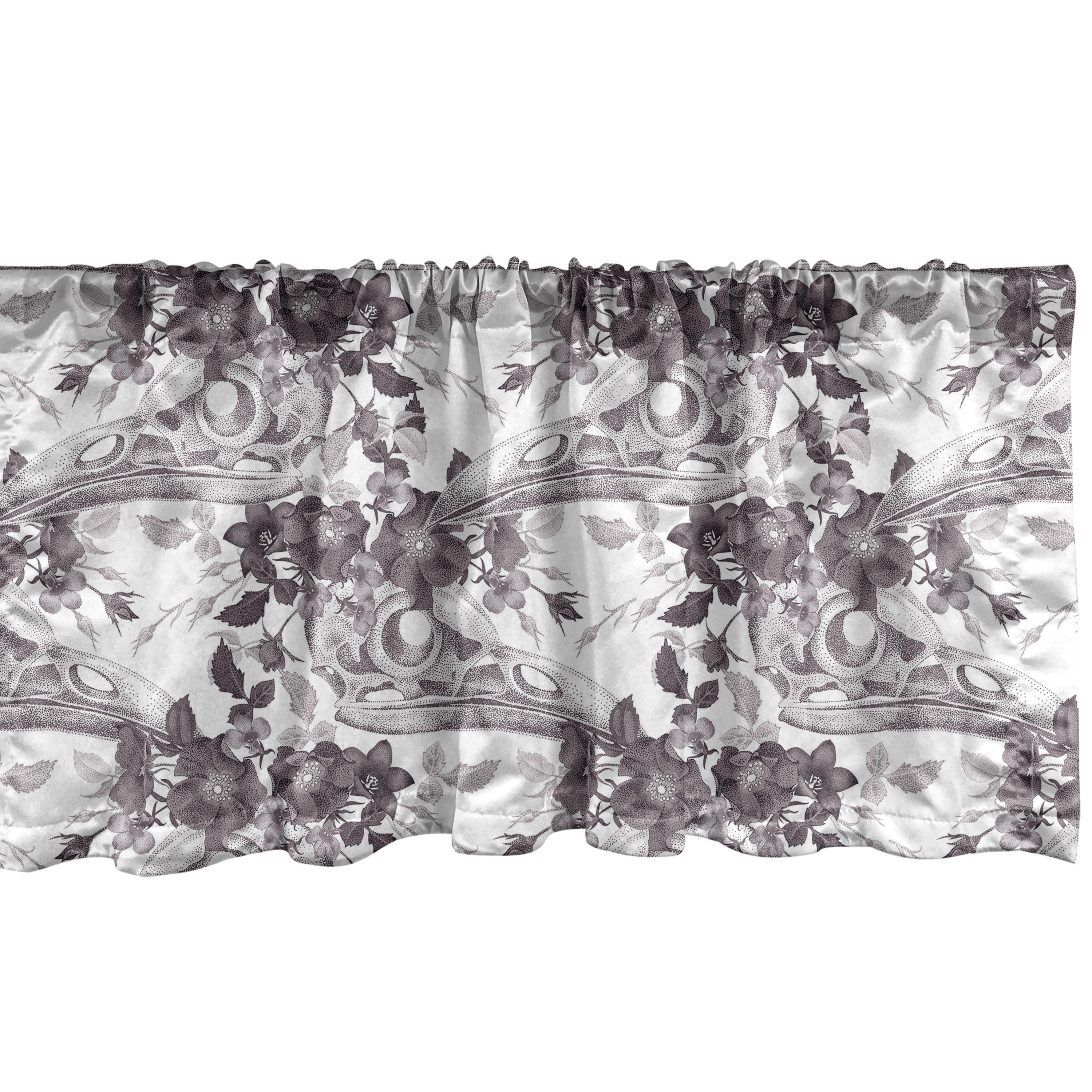 Bohemian Window Valance, Crow Skull and Flowers Modern Gothic Autumnal ...