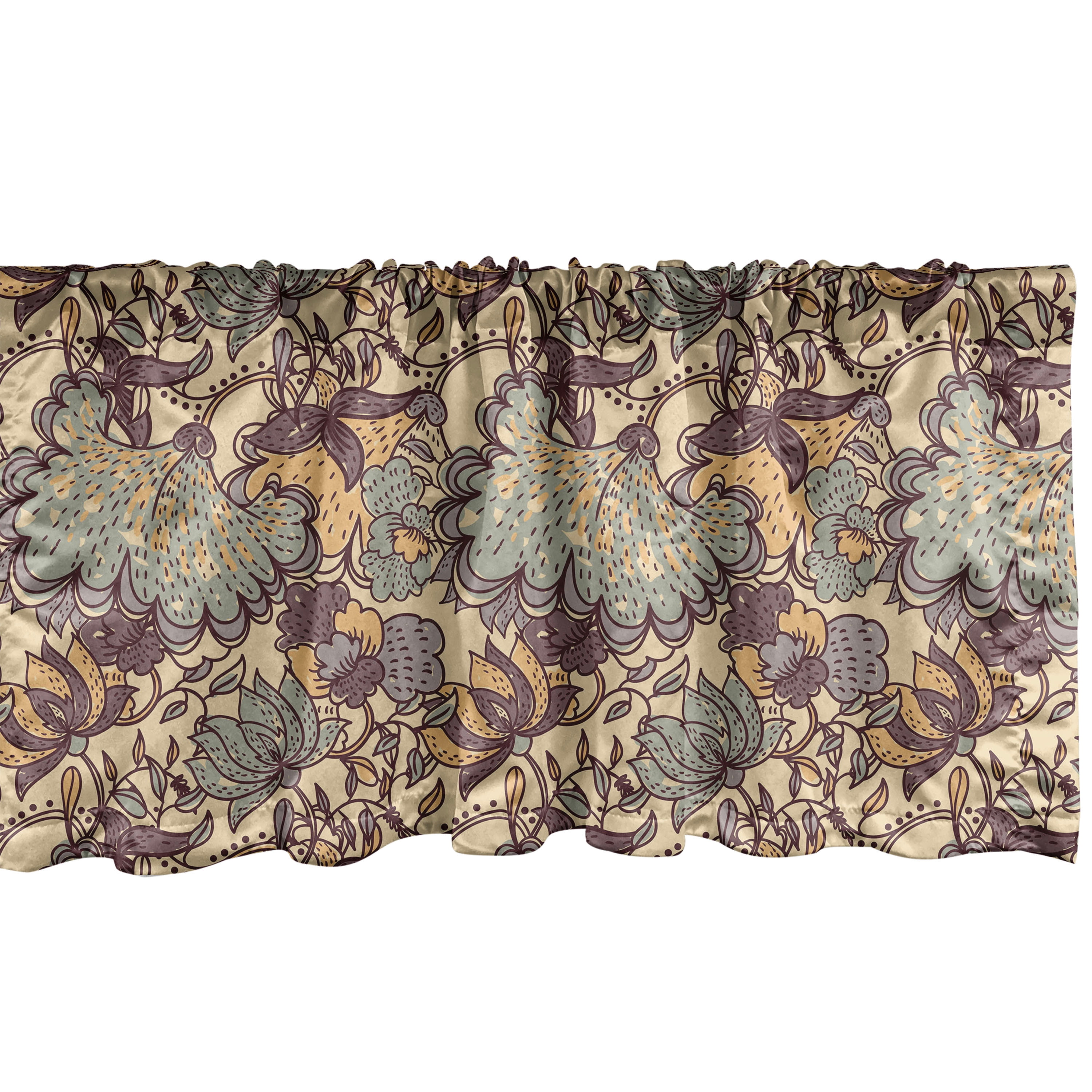 Bohemian Window Valance, Vintage Vibe Illustrated Simplistic Flower ...