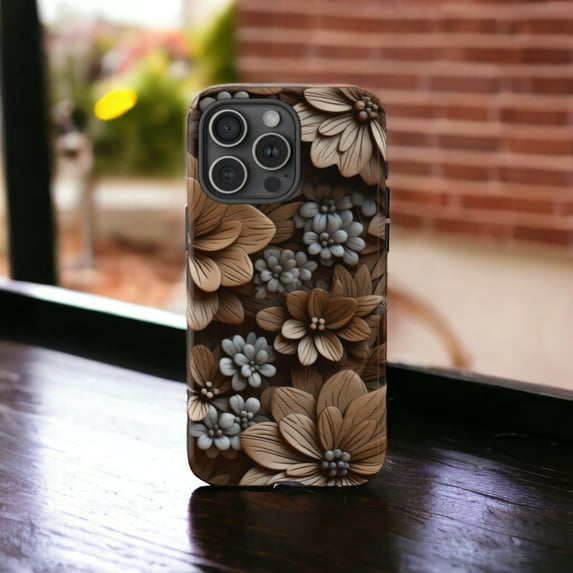Bohemian Wood Carved Flowers Botanical Art Phone Case 17 16 15 14 13 12 ...