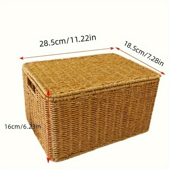 Bohemian Woven Storage Basket with Lid – Rectangular Plastic Weave ...