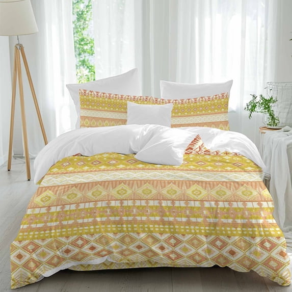 Bohemian Yellow Stripes Tribal Queen Size Bed Set,Abstract Geometric ...