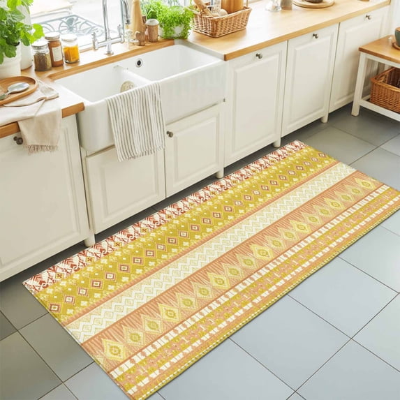Bohemian Yellow Stripes Tribal Rectangle Rug 2'x6' Abstract Geometric ...