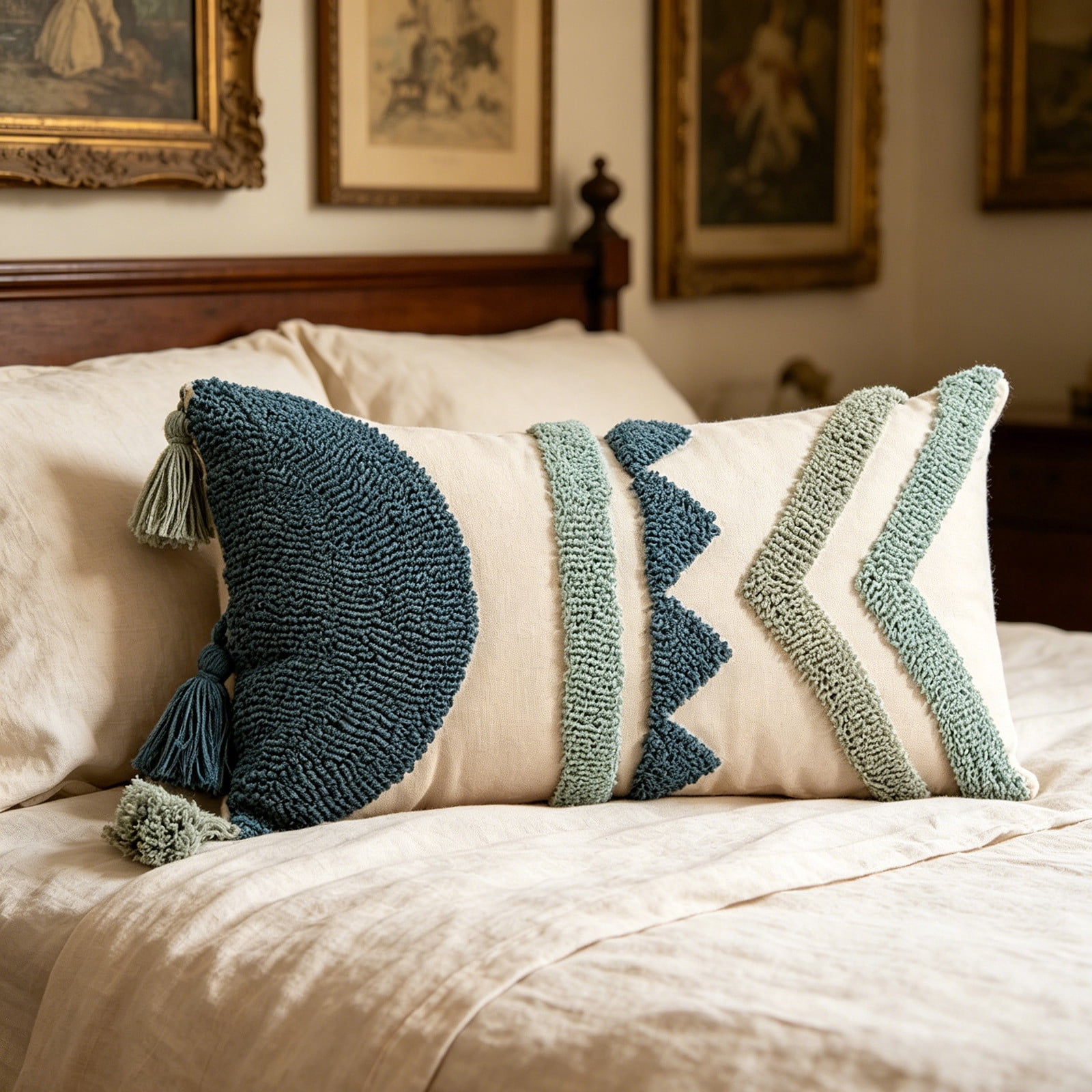 Bohemian cushion Cover, Embroidered Velvet Throw cushion with Tassel ...