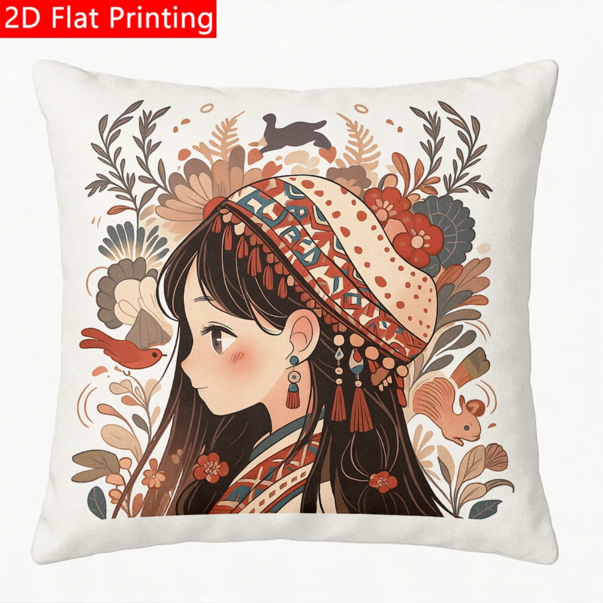 Bohemian girl floral pattern pillow cover zipper closure, suitable for ...