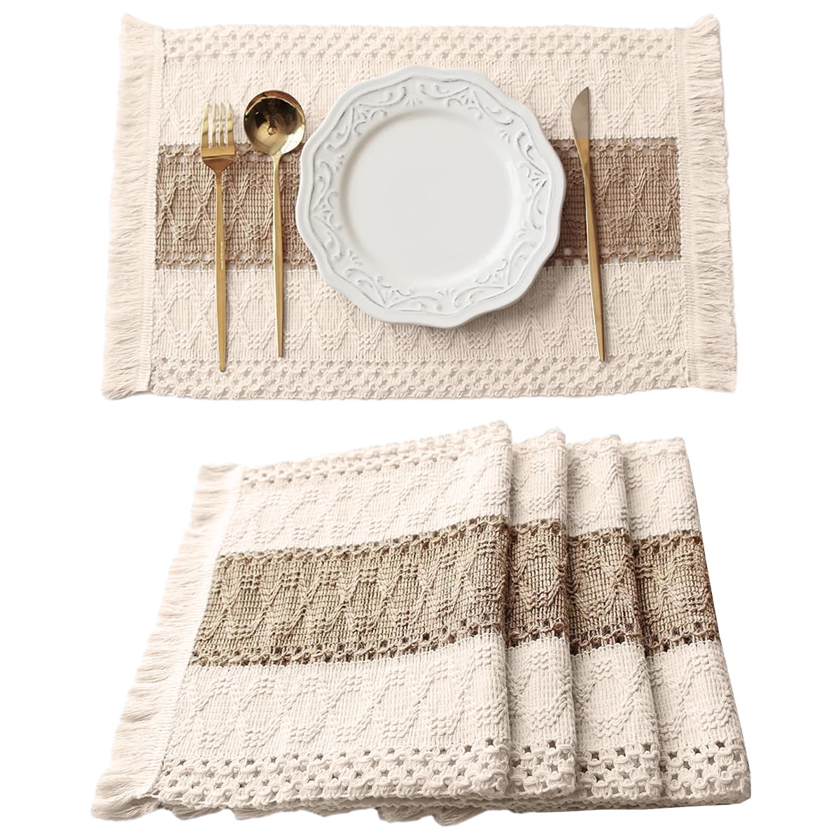 Bohemian placemats set of 4, woven table decor and farmhouse style ...