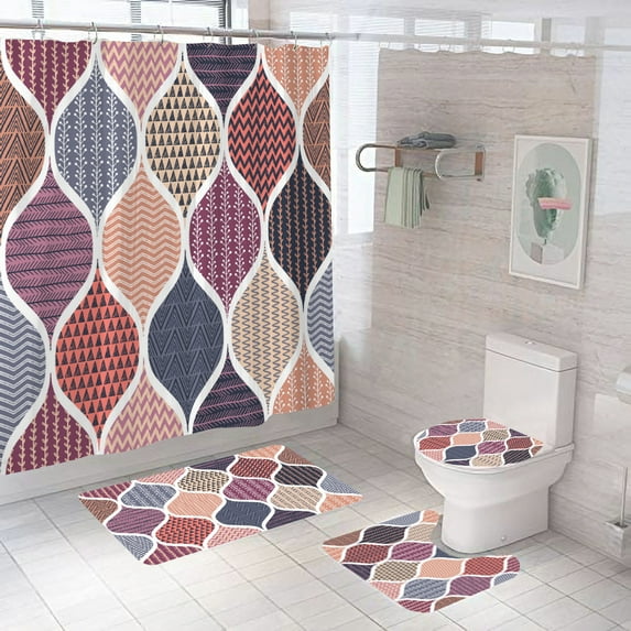 Bohemian style Bathroom Shower Curtain Set Boho Waterproof Polyester ...