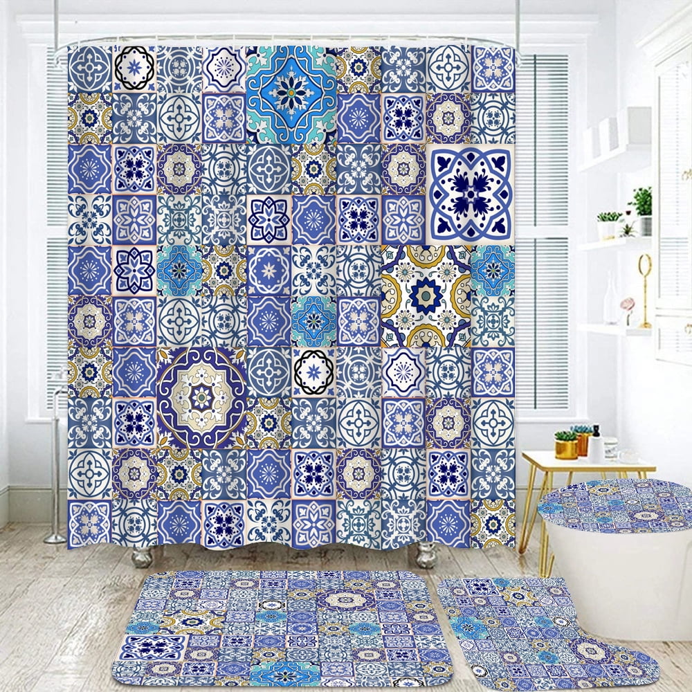 Bohemian style Printed Shower Curtains Set Boho Bathroom Curtain with ...