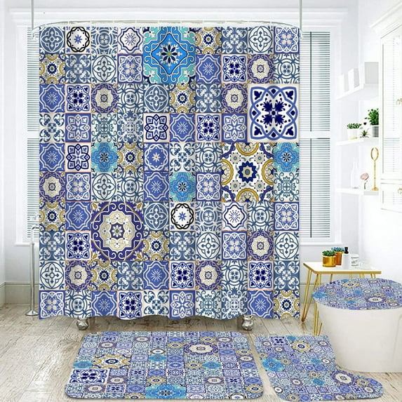 Bohemian style Printed Shower Curtains Set Boho Bathroom Curtain with ...
