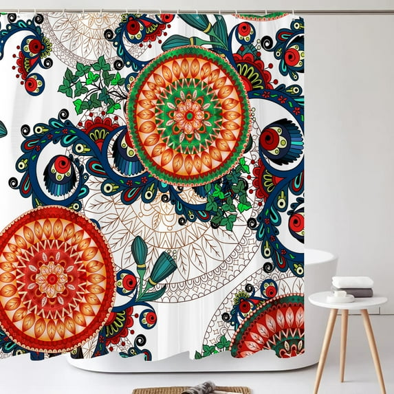 Bohemian style Printed Shower Curtains Set Boho Bathroom Curtain with ...