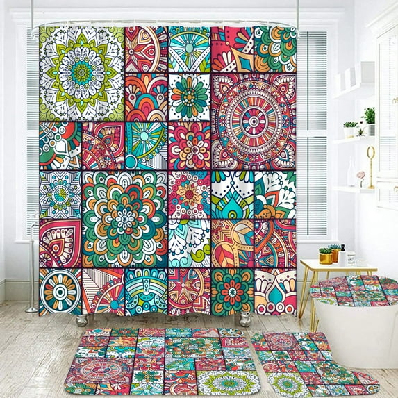Bohemian style Printed Shower Curtains Set Boho Bathroom Curtain with ...