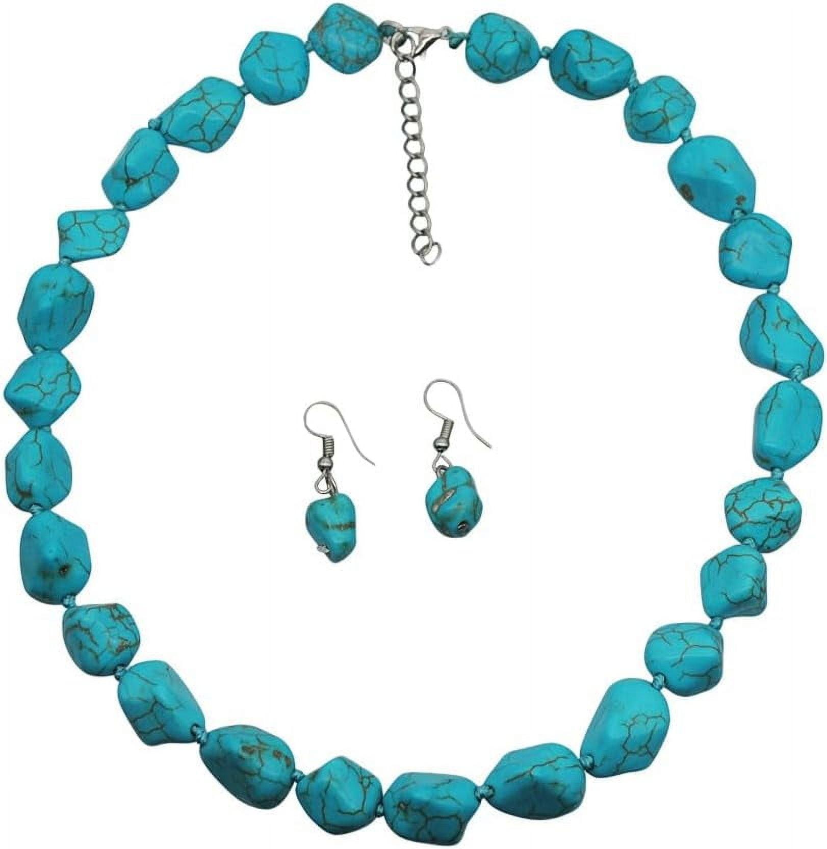 Bohemmian Turquoise Beaded Strand Choker Necklace Earrings Set Stone ...
