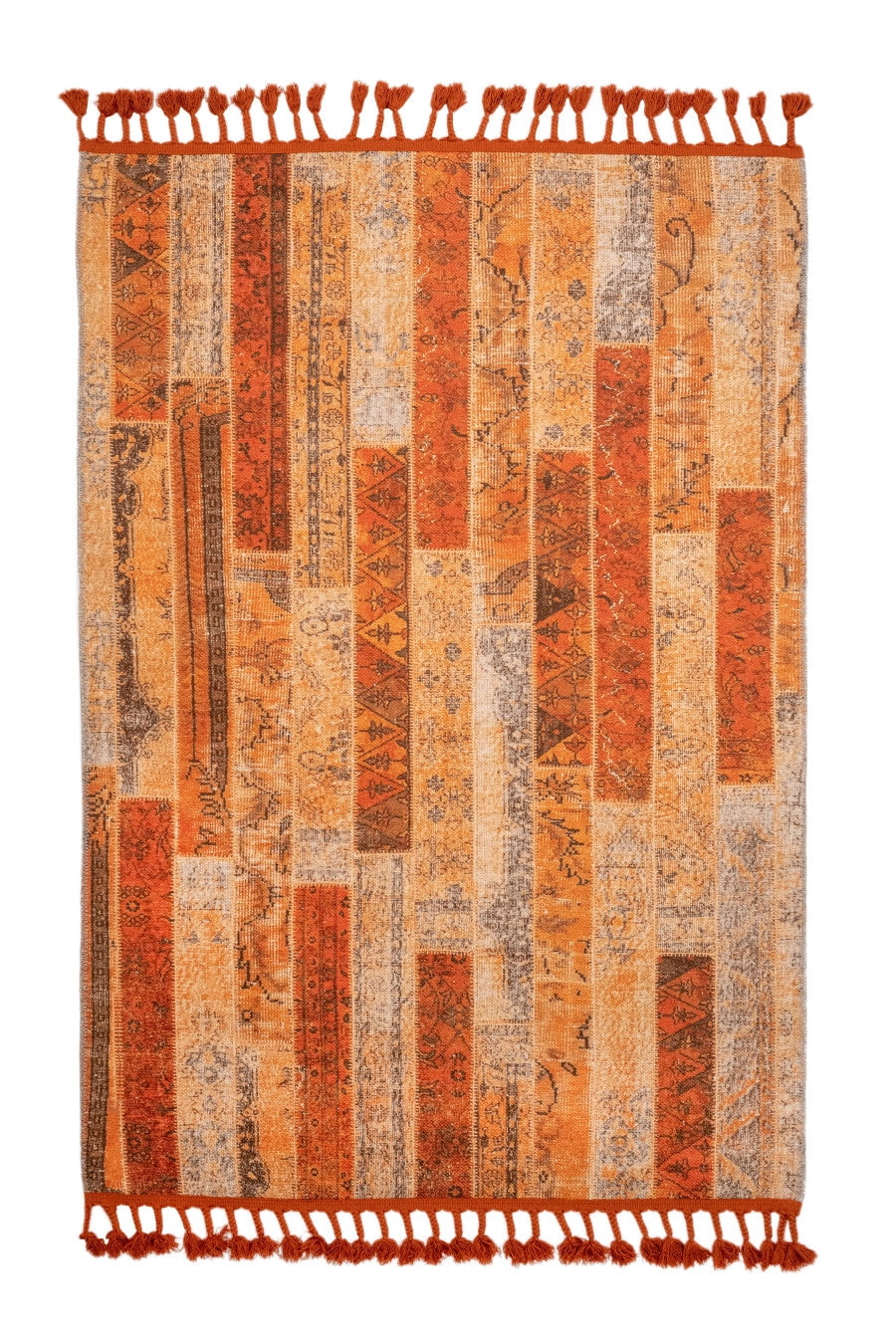 Bohinj Orange Patchwork Polyester Area Rugs for Living Room Washable ...