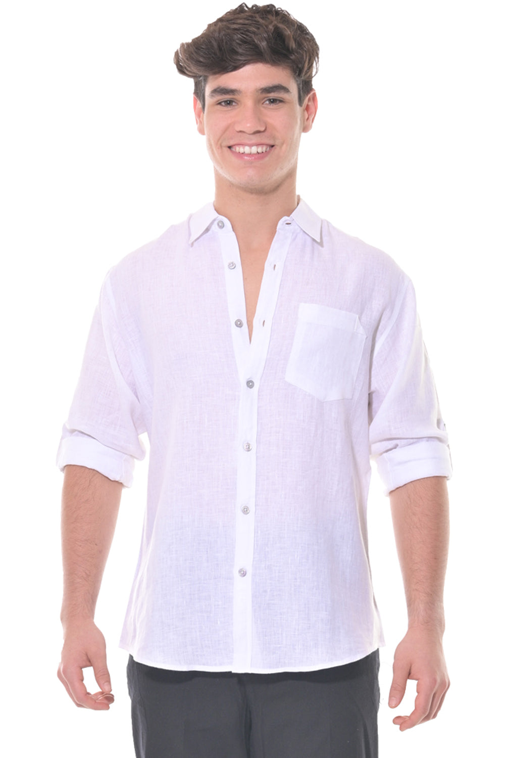 Bohio Men's Classic Linen Soft to the Touch Long Sleeve Roll up Shirt ...