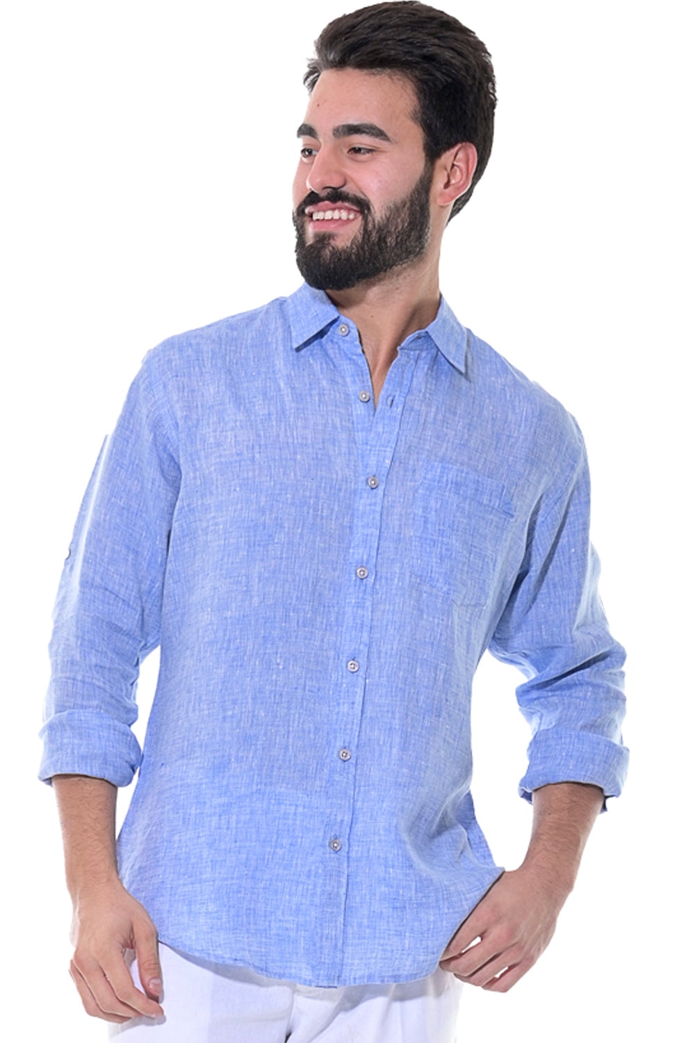 Bohio Men's Classic Linen Soft to the Touch Long Sleeve Roll up Shirt ...