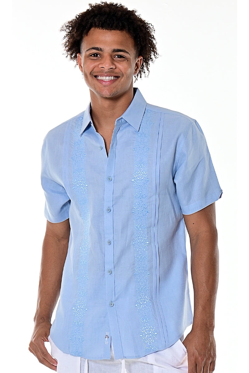 Bohio Men's Guayabera Style Short Sleeve 100% Linen Shirt w/Fancy ...