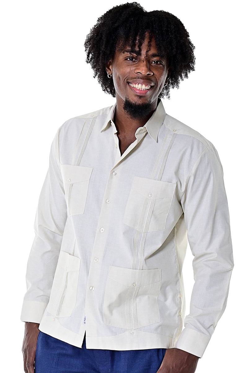 Bohio Mens Cuban Guayabera Shirt Long Sleeves w/Traditional 4 Pocket ...