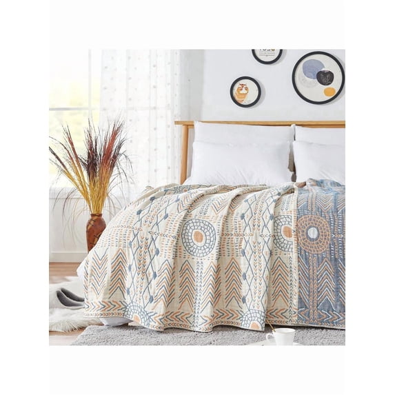 Boho 100% Cotton Muslin Throw Blanket Reversible Queen Size Lightweight ...