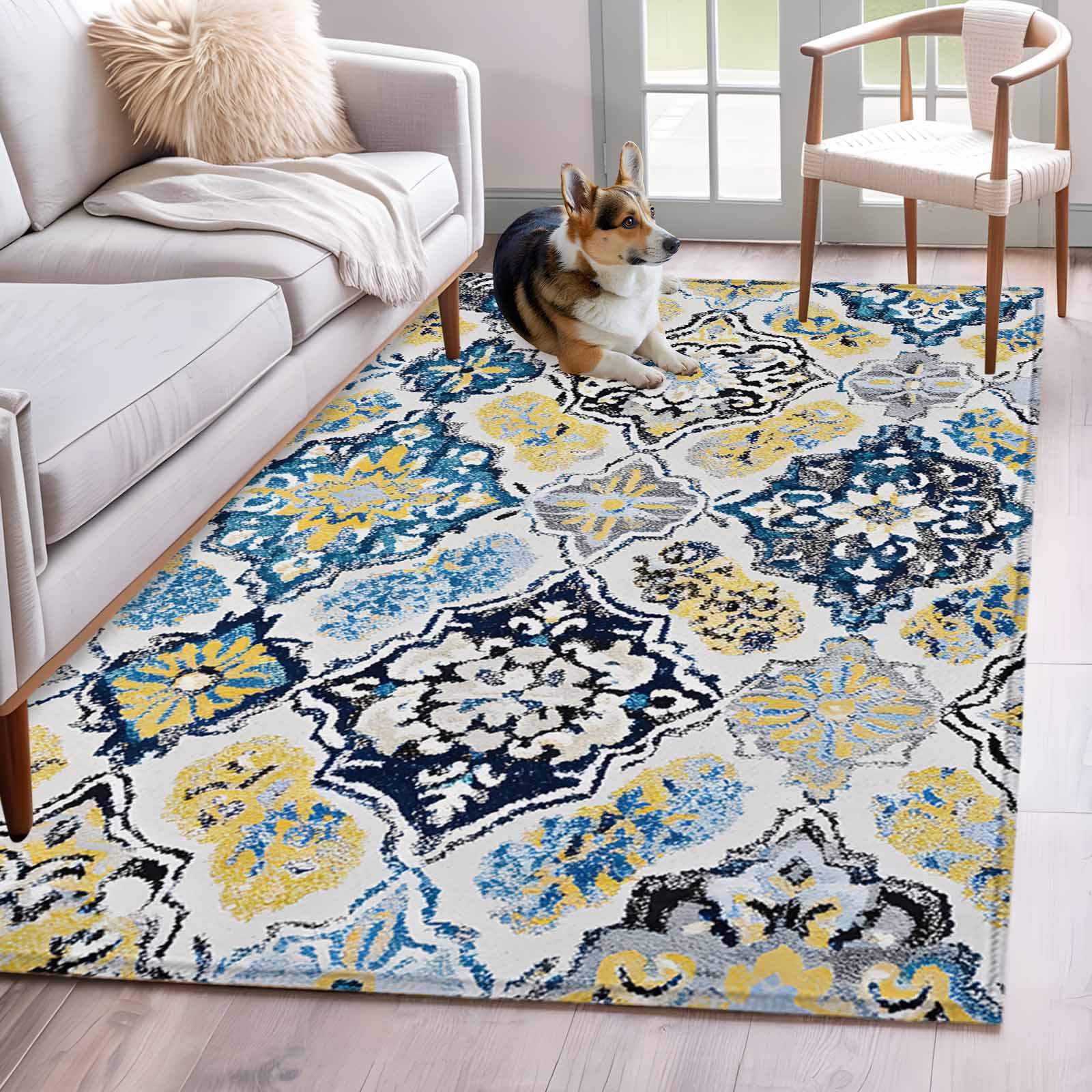 Boho 2.7x5 Rug for Office Desk Chair Area Small Bedroom, Abstract Retro ...