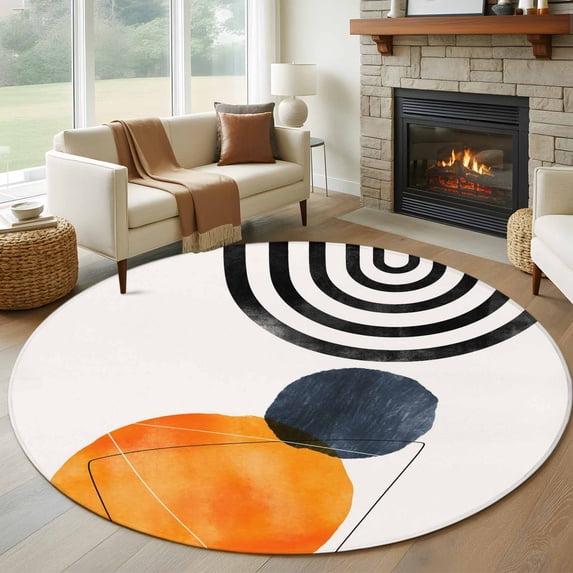 Boho 7FT Round Area Rugs for Living Room Orange Blue Watercolor Dots ...