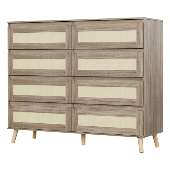 Boho 8 Drawer Rattan Dresser - Wooden Chest of Drawers with Sturdy Wood ...