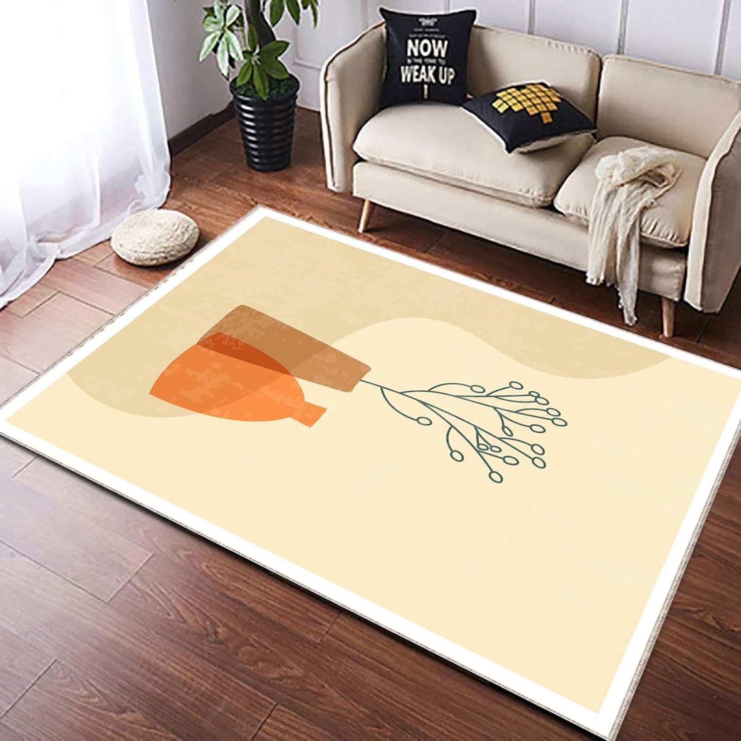 Boho Abstract Art Area Rugs, Mid Century Modern Kids Rug, Non-Slip Mat ...