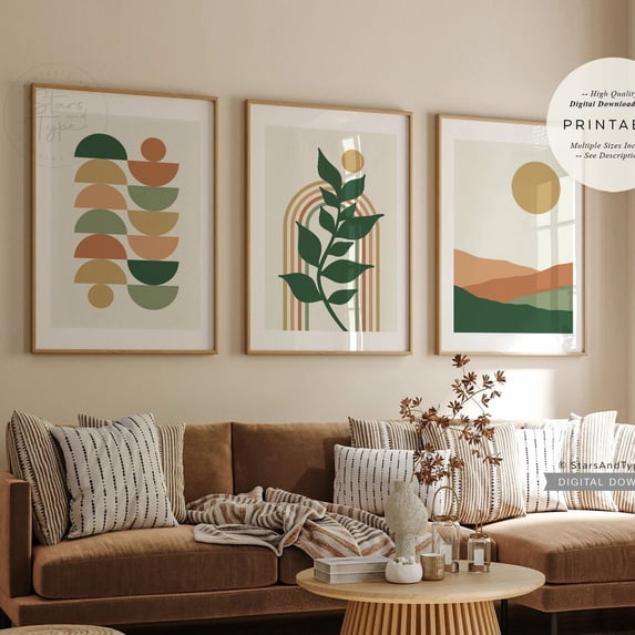 Boho Abstract Art PrintS Set Geometric Mid Century Decor Set 3 ...
