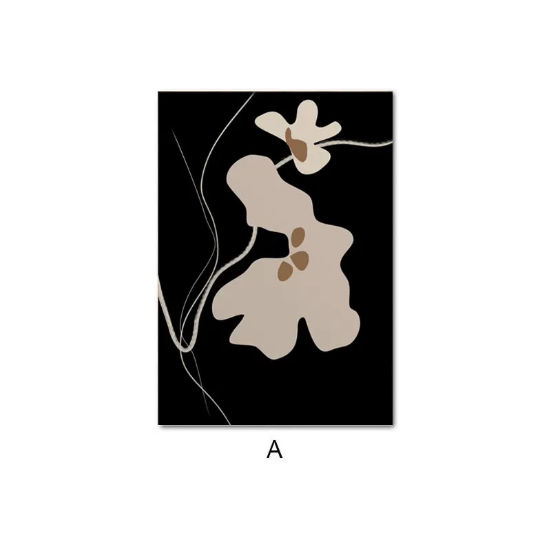 Boho Abstract Black Beige Flower Leaves Posters Bohemian Line Art ...