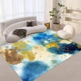 Boho Abstract Blue Watercolor Rug, Retro Yellow Psychedelic Non ...