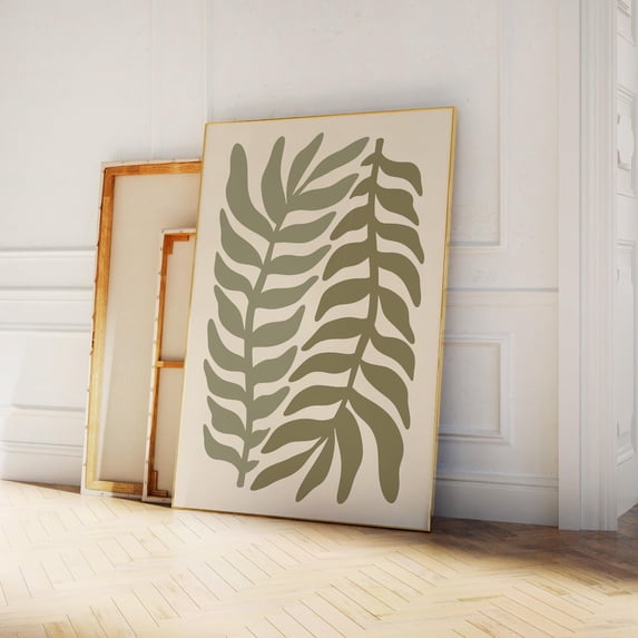 Boho Abstract Botanical Minimal Leaf Print Sage Green Earth Tone Art ...