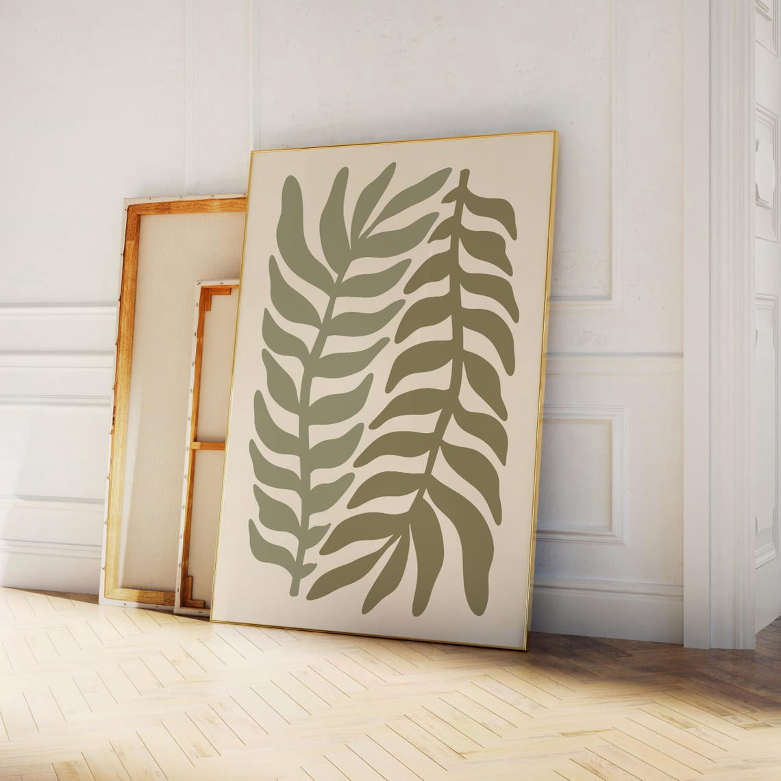 Boho Abstract Botanical Wall Art Minimal Leaf Poster Sage Green Earth ...